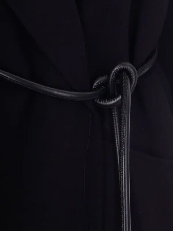 Sportmax Long Virgin Wool Robe Coat With Leather Belt