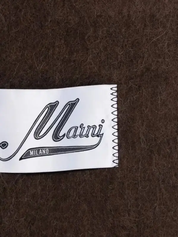 Marni Logo-patch Fringed Alpaca Wool-blend Scarf In A -block Design - Brown