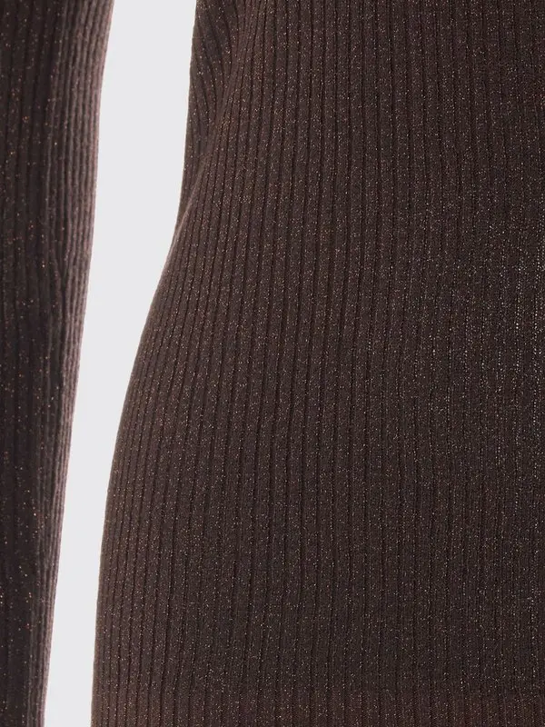 Liu Jo Slim Fit Ribbed V-neck Sweater With Laminated Yarn - Brown