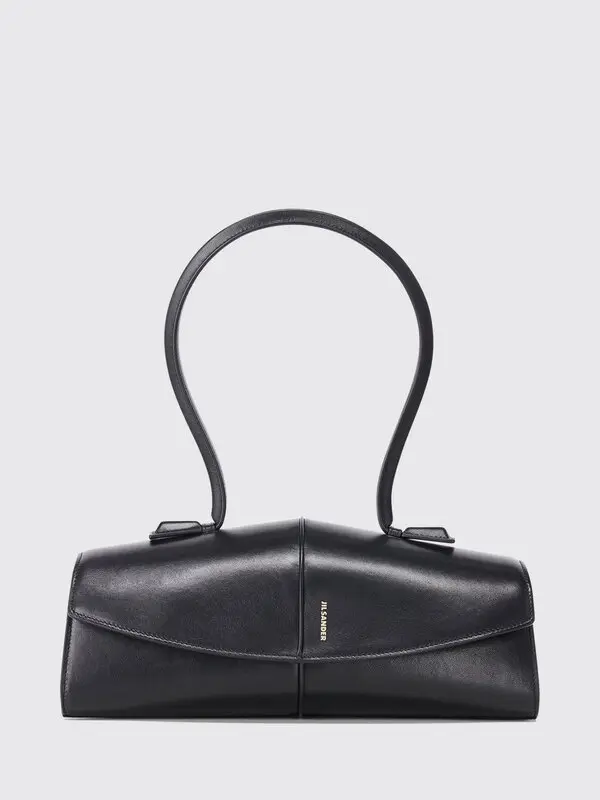 JIL SANDER Linea Lambskin Leather Shoulder Bag - Black