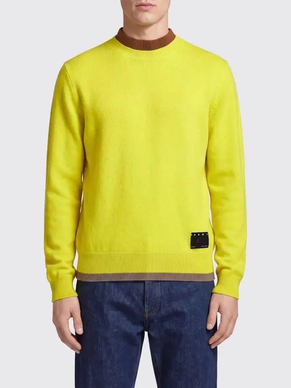 Marni Slim Fit Cashmere Crewneck Sweater With Contrast Trims - Yellow