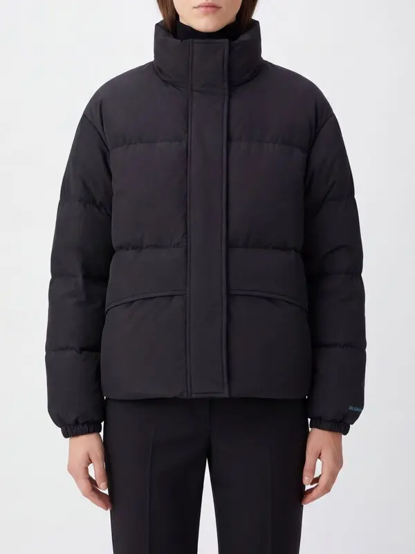 JIL SANDER Short Quilted Nylon Puffer Jacket With High Collar - Black
