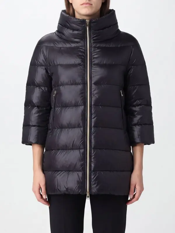 Herno Long Quilted Nylon Puffer Coat With Funnel Neck And Zip Closure