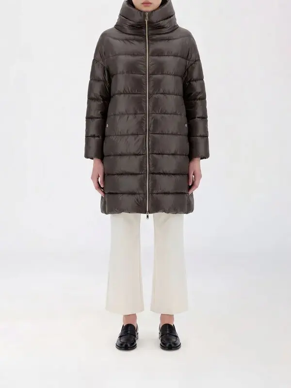 Herno Long Quilted Nylon Puffer Coat With Funnel Neck And Zip Closure - Grey