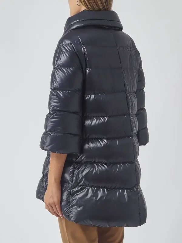 Herno Long Quilted Nylon Puffer Coat With Funnel Neck And Zip Closure - Navy