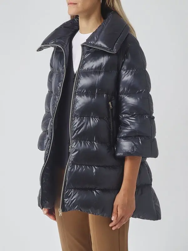 Herno Long Quilted Nylon Puffer Coat With Funnel Neck And Zip Closure - Navy
