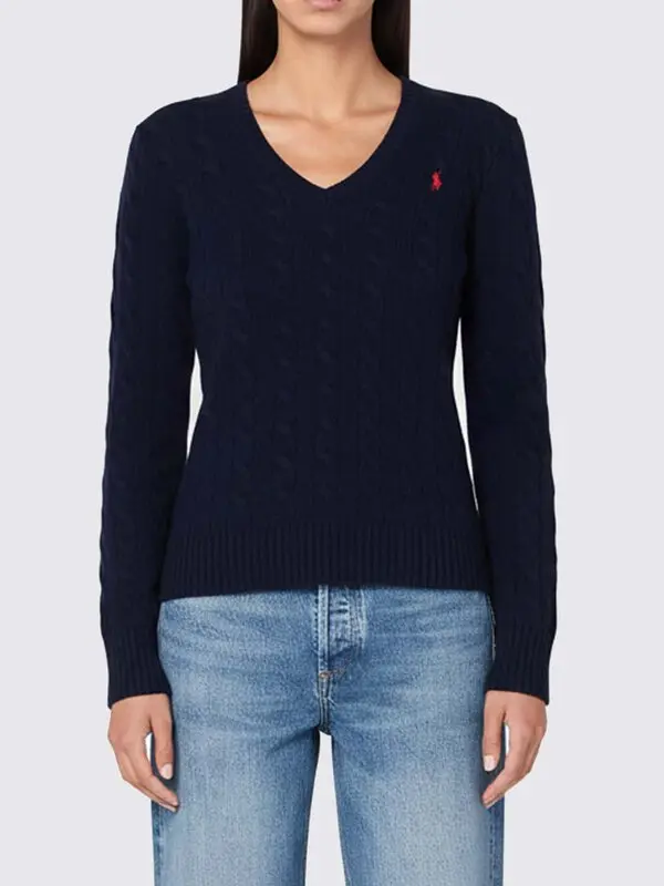 Polo Ralph Lauren Slim Fit V-neck Wool Sweater With Embroidered Pony Logo - Navy