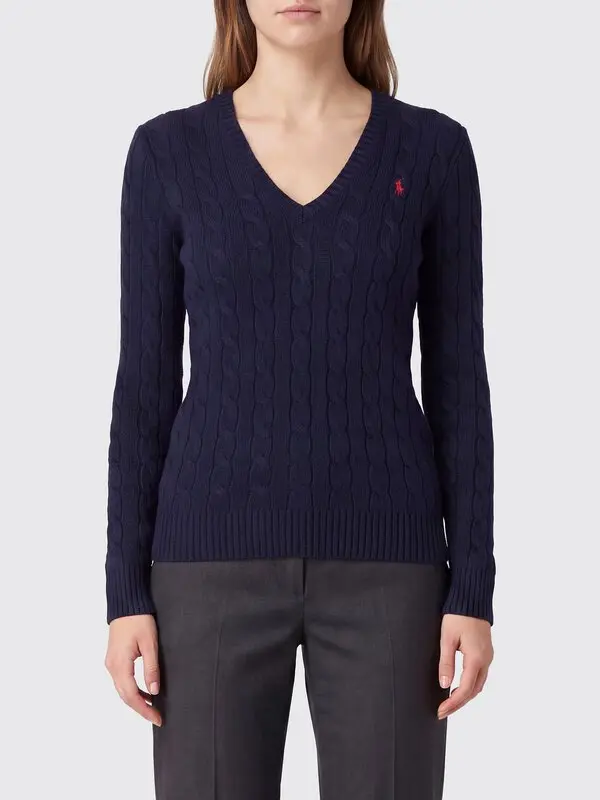 Polo Ralph Lauren Slim Fit V-neck Wool Sweater With Embroidered Pony Logo - Navy