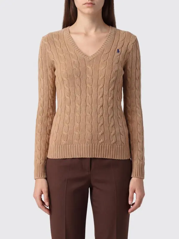 Polo Ralph Lauren Cable Knit V-neck Jumper - Camel