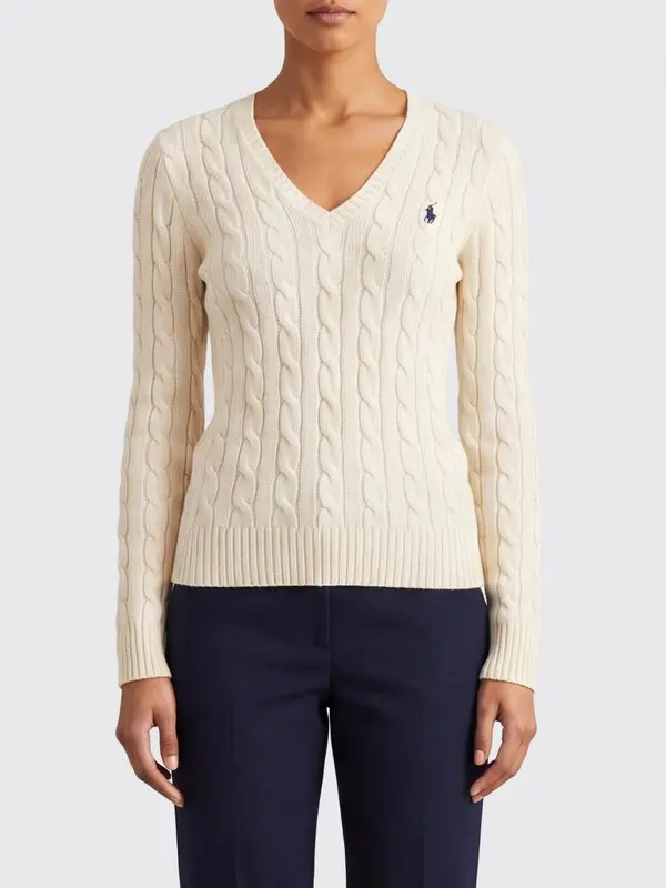 Polo Ralph Lauren Cable Knit V-neck Jumper - White