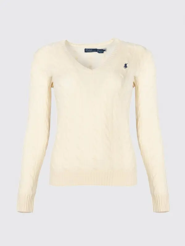 Polo Ralph Lauren Slim Fit V-neck Wool Sweater With Embroidered Pony Logo - White