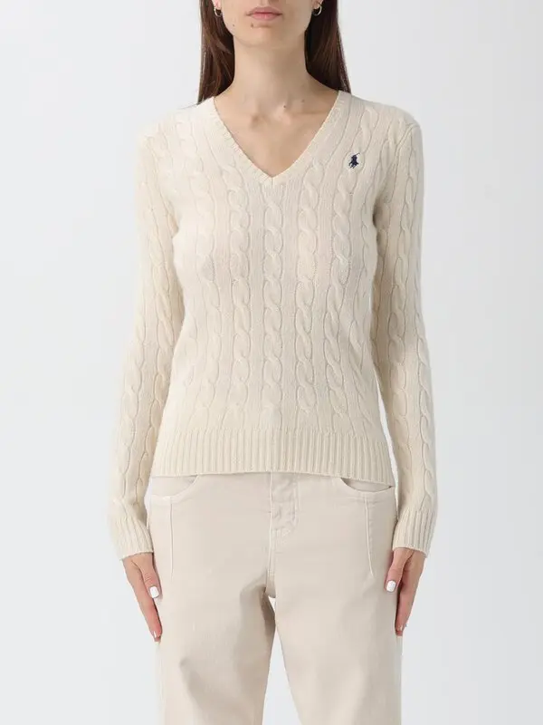 Polo Ralph Lauren Slim Fit V-neck Wool Sweater With Embroidered Pony Logo - White