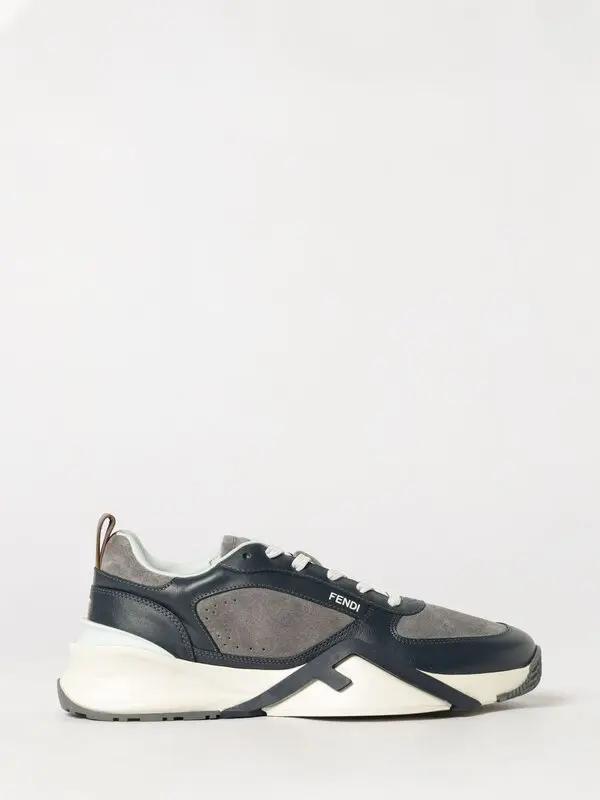 Fendi Flow Low-top Sneakers In Suede And Smooth Calf Leather - Blue