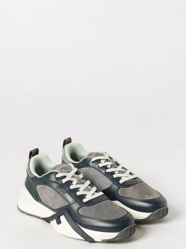 Fendi Flow Low-top Sneakers In Suede And Smooth Calf Leather - Blue