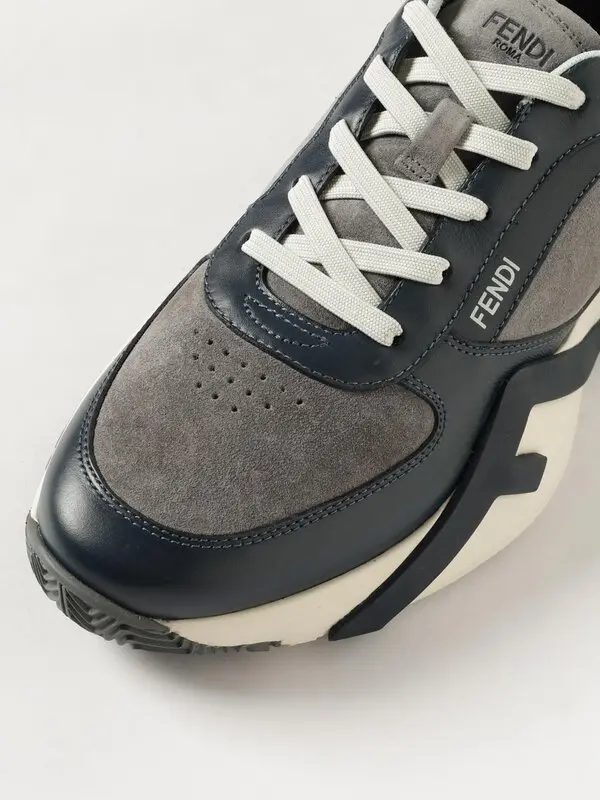 Fendi Flow Low-top Sneakers In Suede And Smooth Calf Leather - Blue