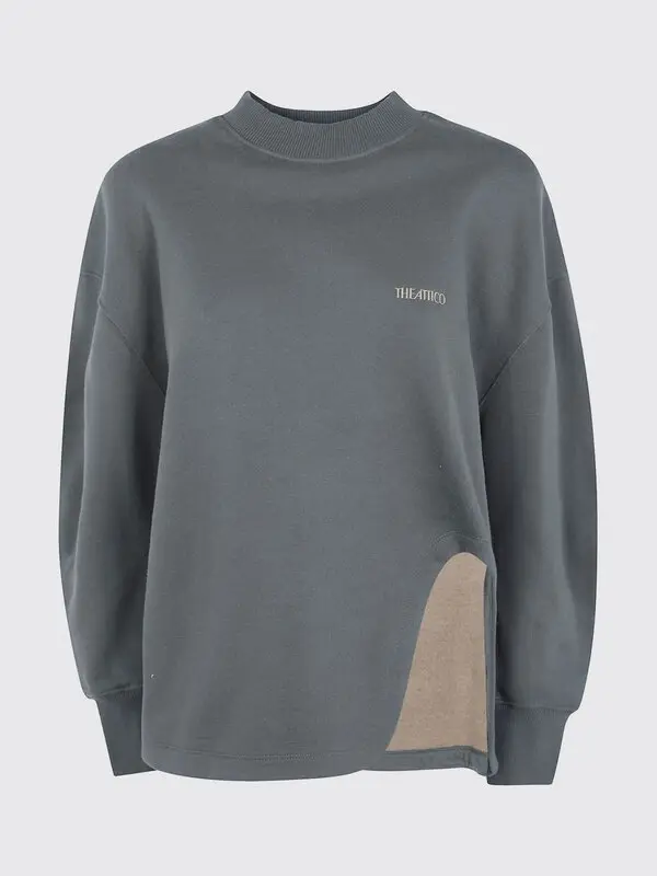 Attico Embroidered Logo Cotton Crewneck Sweatshirt With Side Slits
