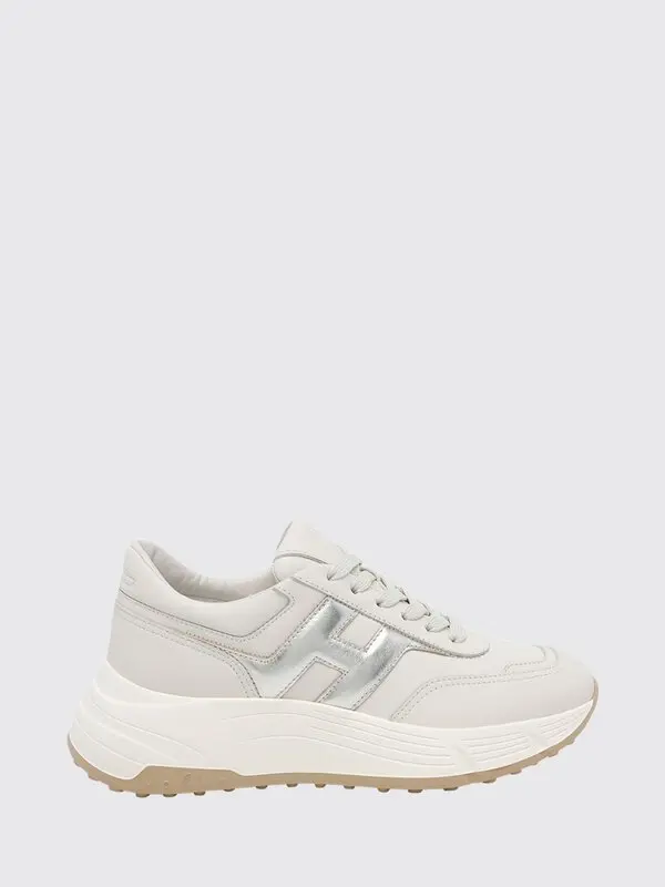 Hogan Hi-fi Smooth And Laminated Nappa Leather Sneakers With Chunky Sole - Silver