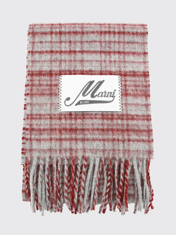 Marni Check Wool And Mohair Blend Scarf With Applied Logo - Multicolor