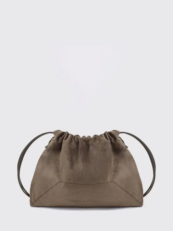 Brunello Cucinelli Duo Suede Bucket Bag With Monili Decoration - Grey