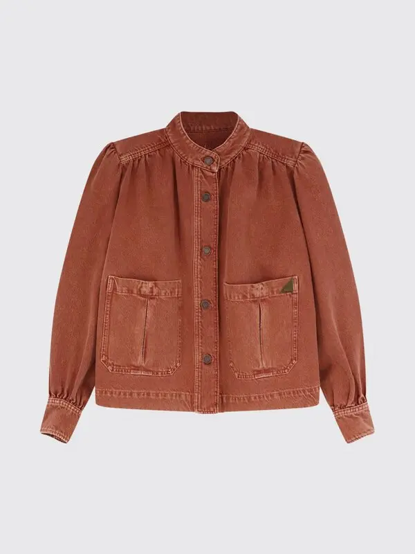 Chloé Cropped Denim Jacket With High Neck And Ruched Shoulders