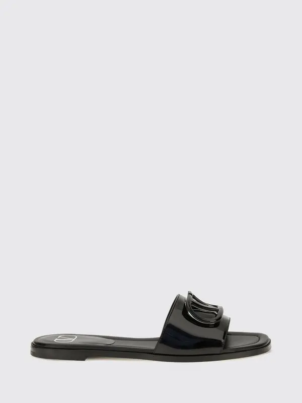Valentino Garavani Vlogo Signature Patent Leather Low Heel Slide Sandals - Black