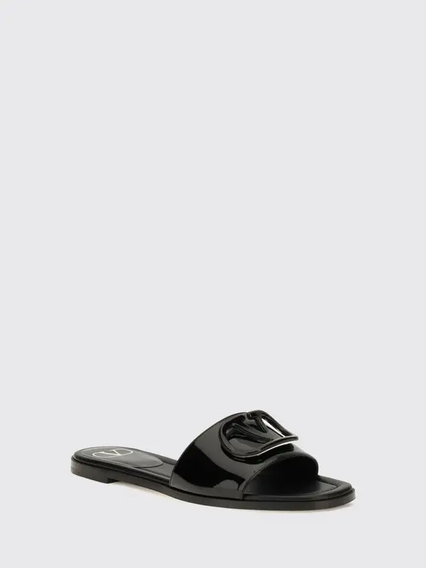 Valentino Garavani Vlogo Signature Patent Leather Low Heel Slide Sandals - Black