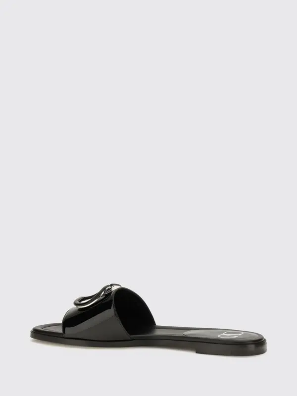 Valentino Garavani Vlogo Signature Patent Leather Low Heel Slide Sandals - Black