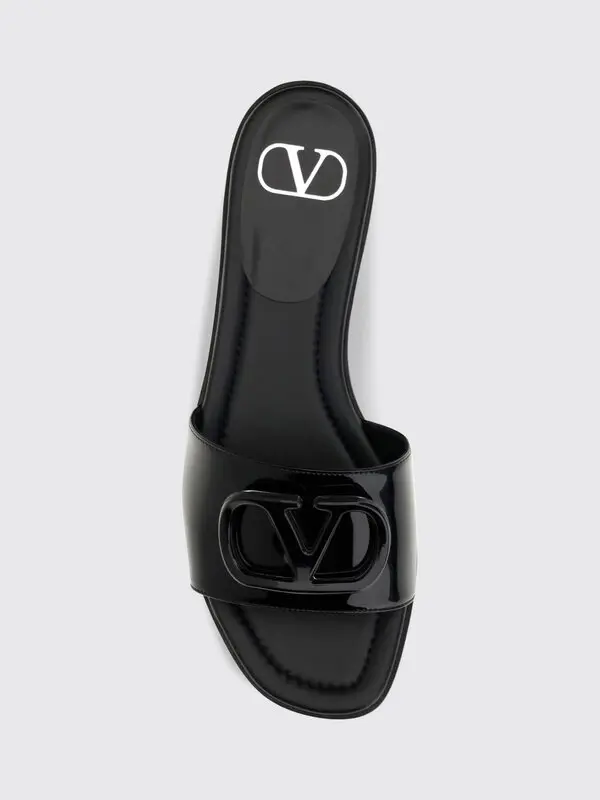 Valentino Garavani Vlogo Signature Patent Leather Low Heel Slide Sandals - Black