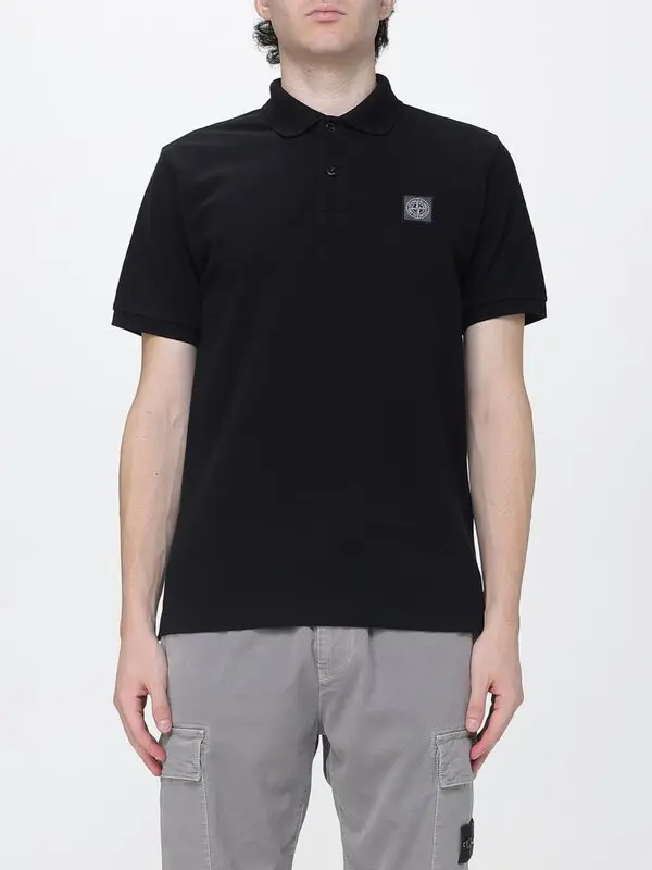 Stone Island Slim Fit Cotton Short-sleeved Polo Shirt With Compass Logo Patch - Black