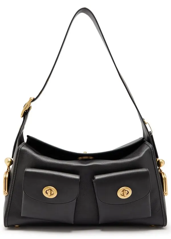 COACH Turnlock Haversack Leather Shoulder Bag - Black