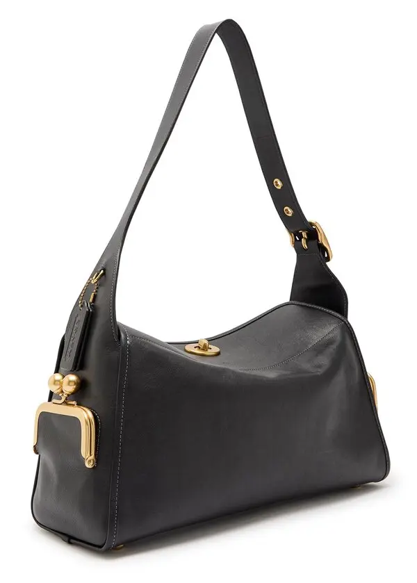 COACH Turnlock Haversack Leather Shoulder Bag - Black