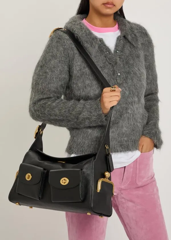 COACH Turnlock Haversack Leather Shoulder Bag - Black