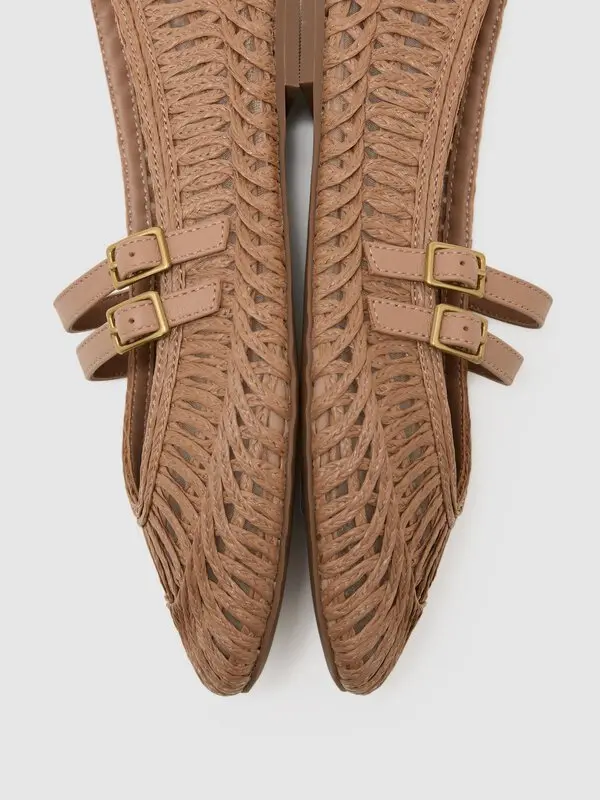 REISS Woven Ballerina-strap Flats - Neutral