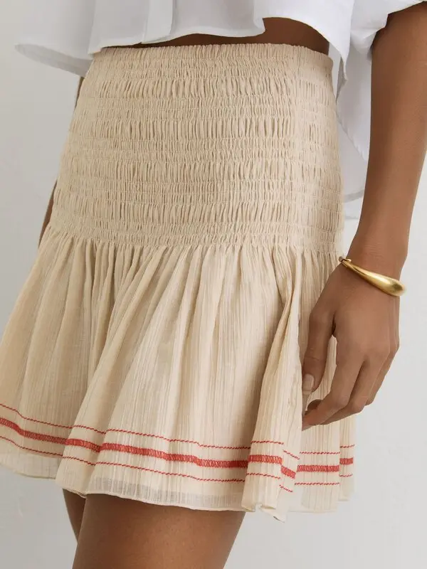 REISS Cotton-blend Shirred Mini Skirt - Neutral