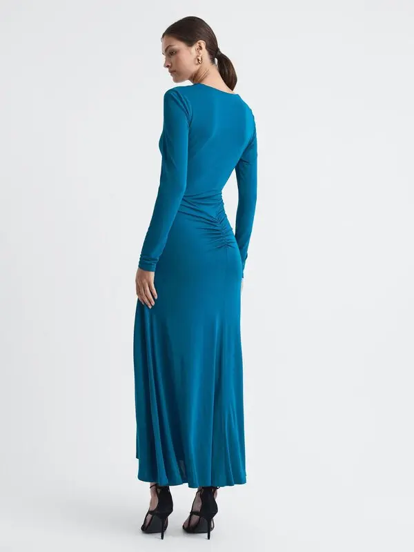 REISS Ruched Plunge Neck Midi Dress