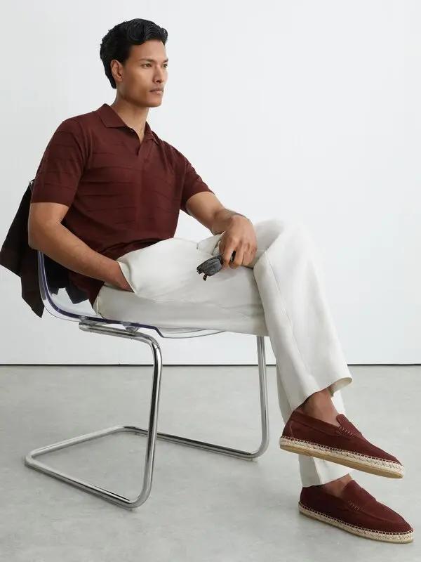 REISS Suede Penny Loafer Espadrilles - Brick Red
