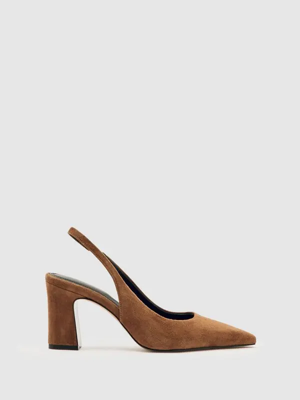 REISS Suede Slingback Court Shoes - Brown