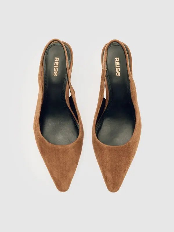 REISS Suede Slingback Court Shoes - Brown