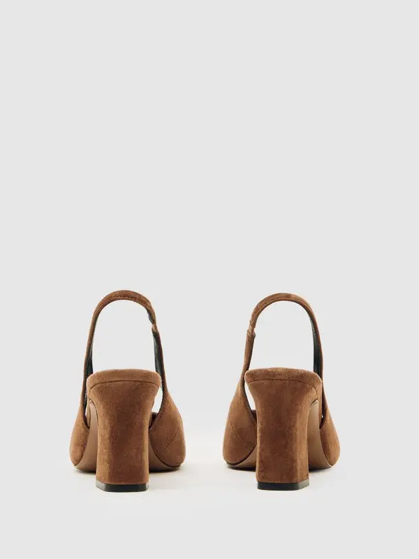 REISS Suede Slingback Court Shoes - Brown