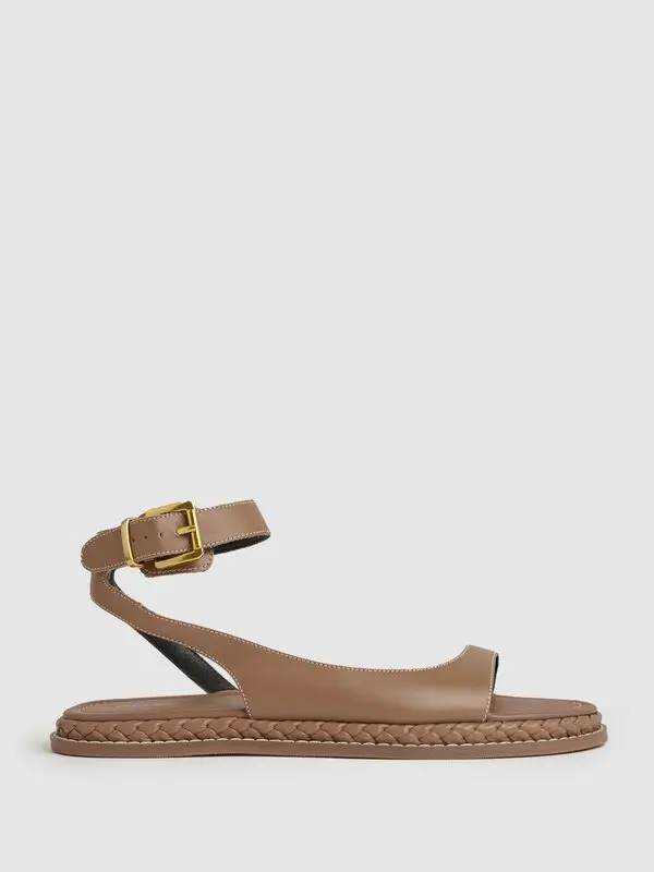 REISS Leather Plait Detail Sandals