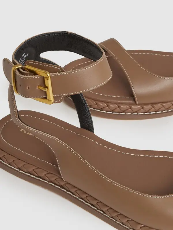 REISS Leather Plait Detail Sandals