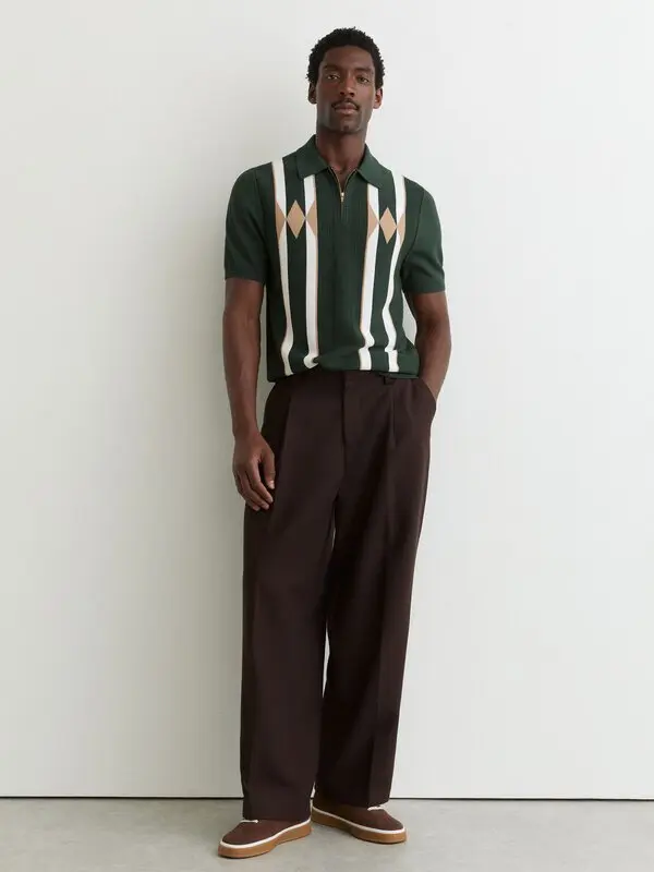 REISS Argyle Half-zip Knitted Polo Shirt