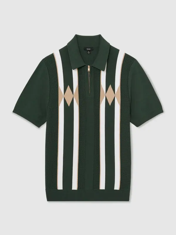 REISS Argyle Half-zip Knitted Polo Shirt