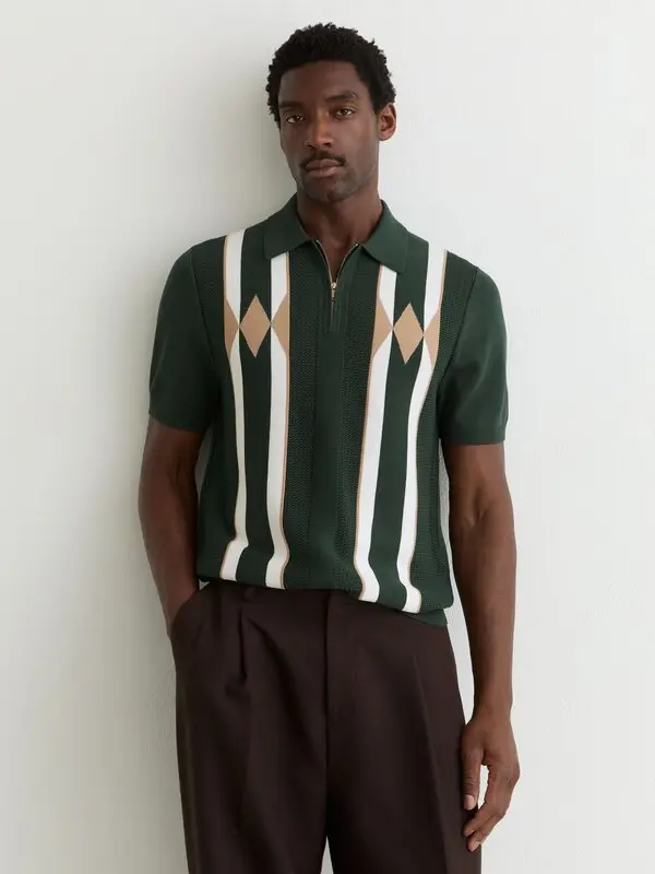REISS Argyle Half-zip Knitted Polo Shirt