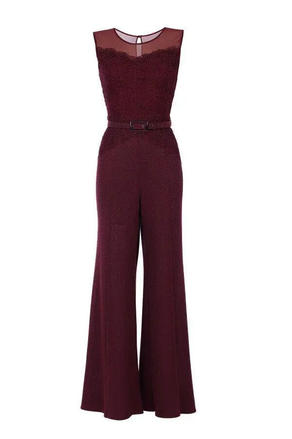 LUNA FASHION HOUSE Burgundy Lace Jumpsuit - Red