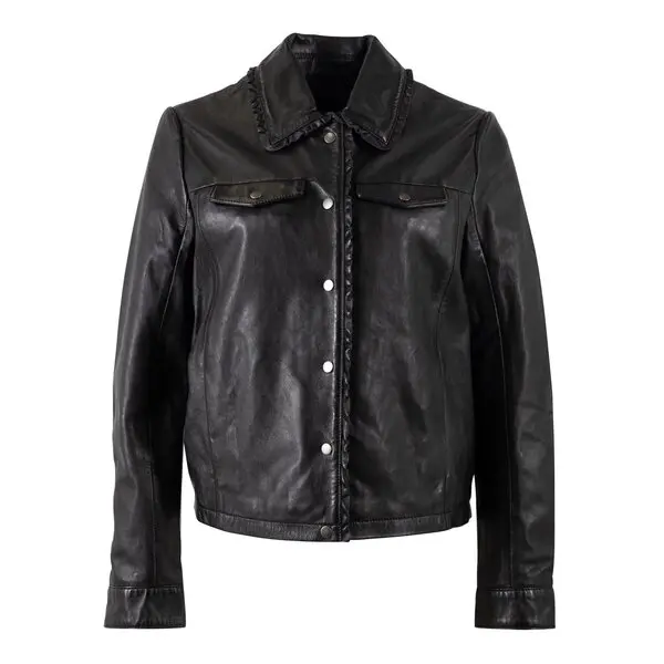 Mauritius Leather Shacket With Frill Collar - Black