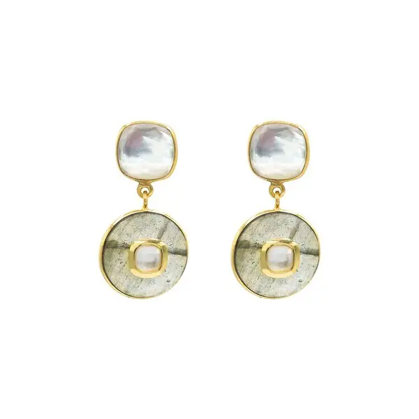 MARCIA MORAN Inelda Earrings Labradorite And Mother Of Pearl - Grey