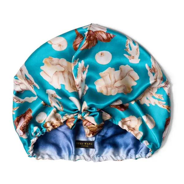 SUKI WANG LONDON Aqua Coral Printed Silk Turban - Orange