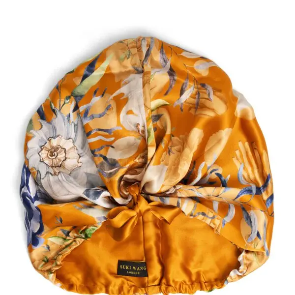 SUKI WANG LONDON Blossom Coral Silk Turban - Orange