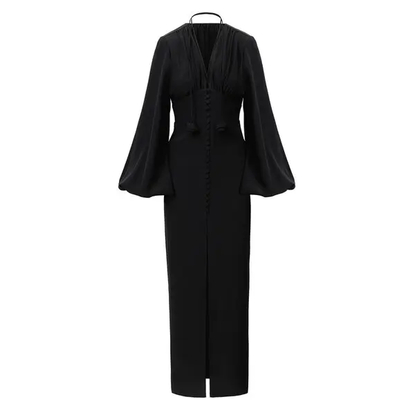 LITA COUTURE Ample-sleeve Maxi Silk Dress - Black